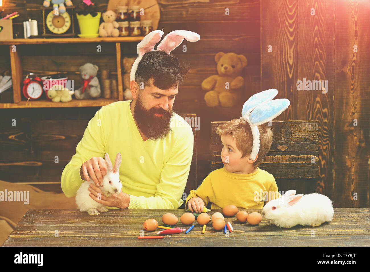 Rabbit's family with bunny ears Stock Photo - Alamy