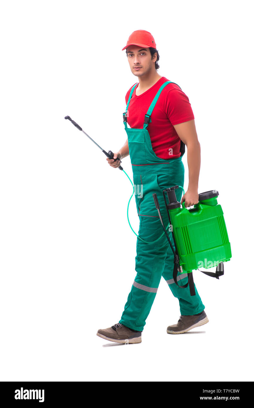 Pest control contractor isolated on white background Stock Photo - Alamy