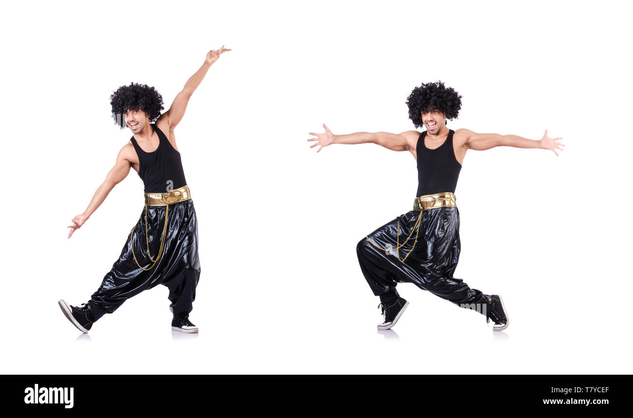 Dancer in afro wig isolated on white Stock Photo - Alamy