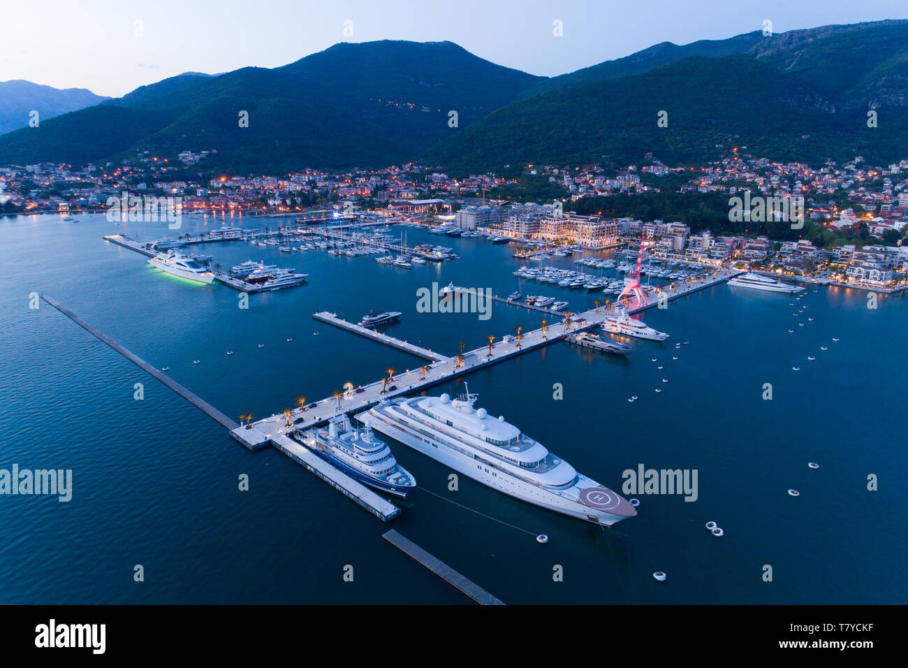Aerial view of Porto Montenegro in Tivat at dusk Stock Photo - Alamy