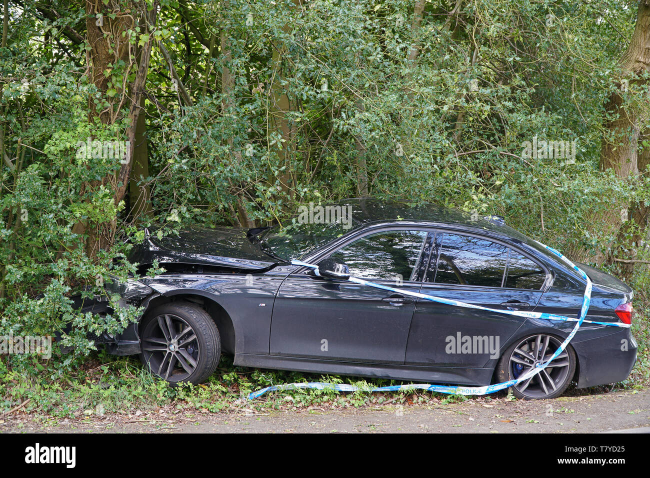 A single vehicle collision involving a car that has left the road at ...