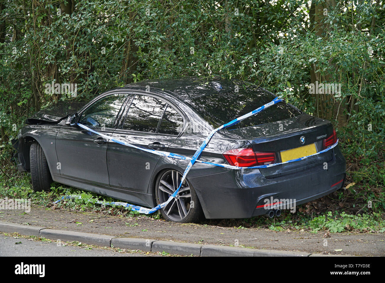 A single vehicle collision involving a car that has left the road at ...