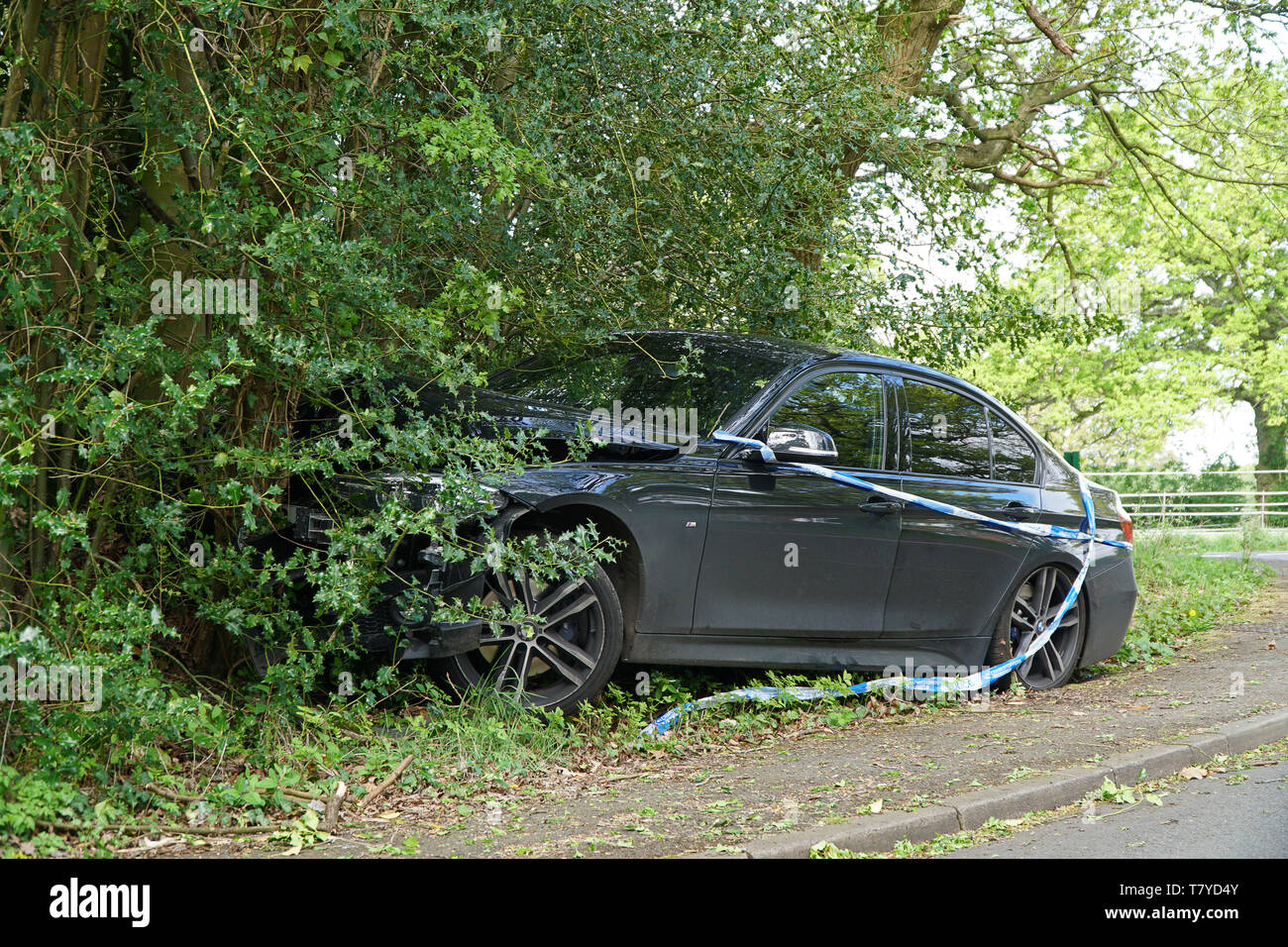 A single vehicle collision involving a car that has left the road at ...