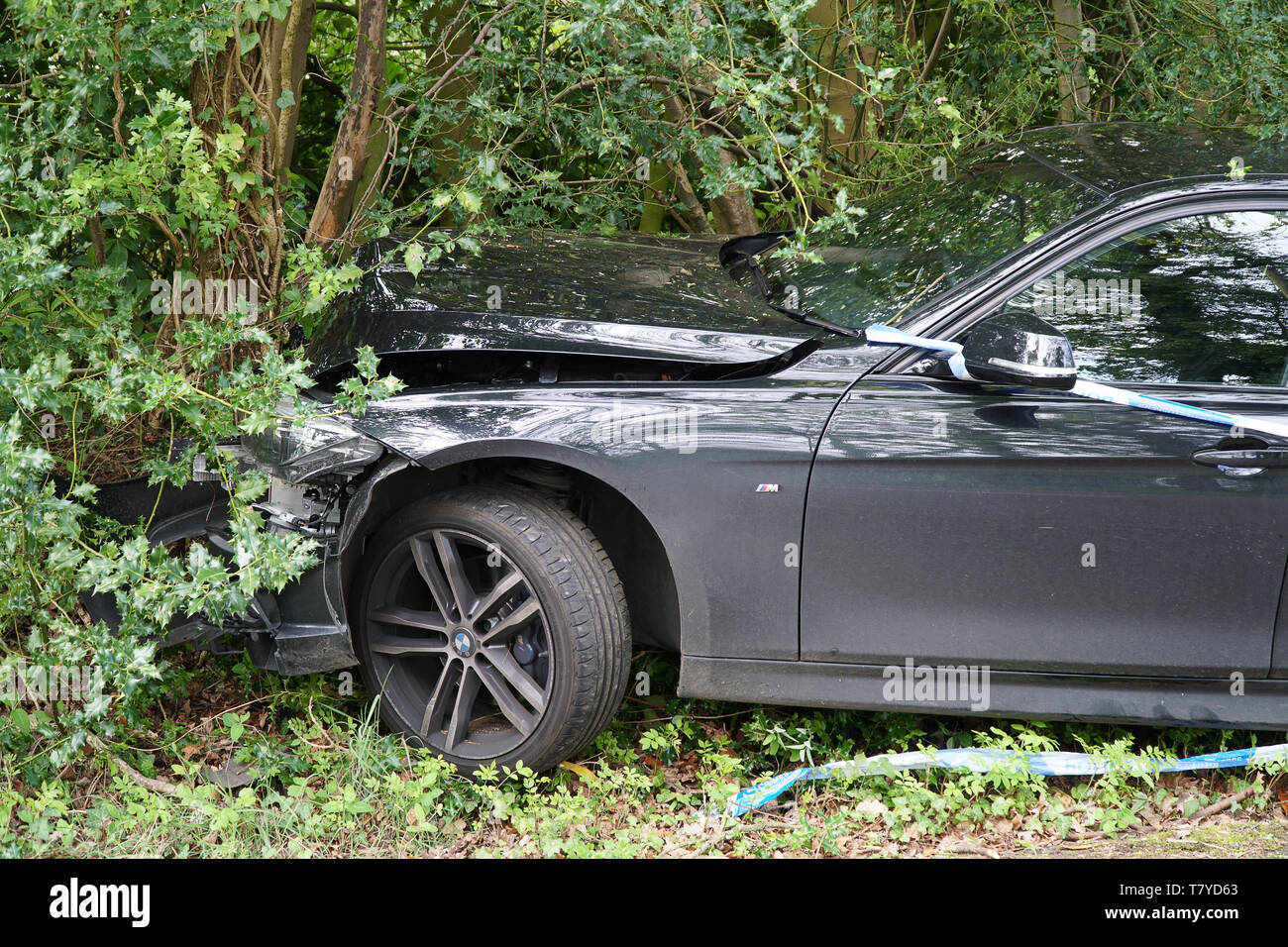 A single vehicle collision involving a car that has left the road at ...