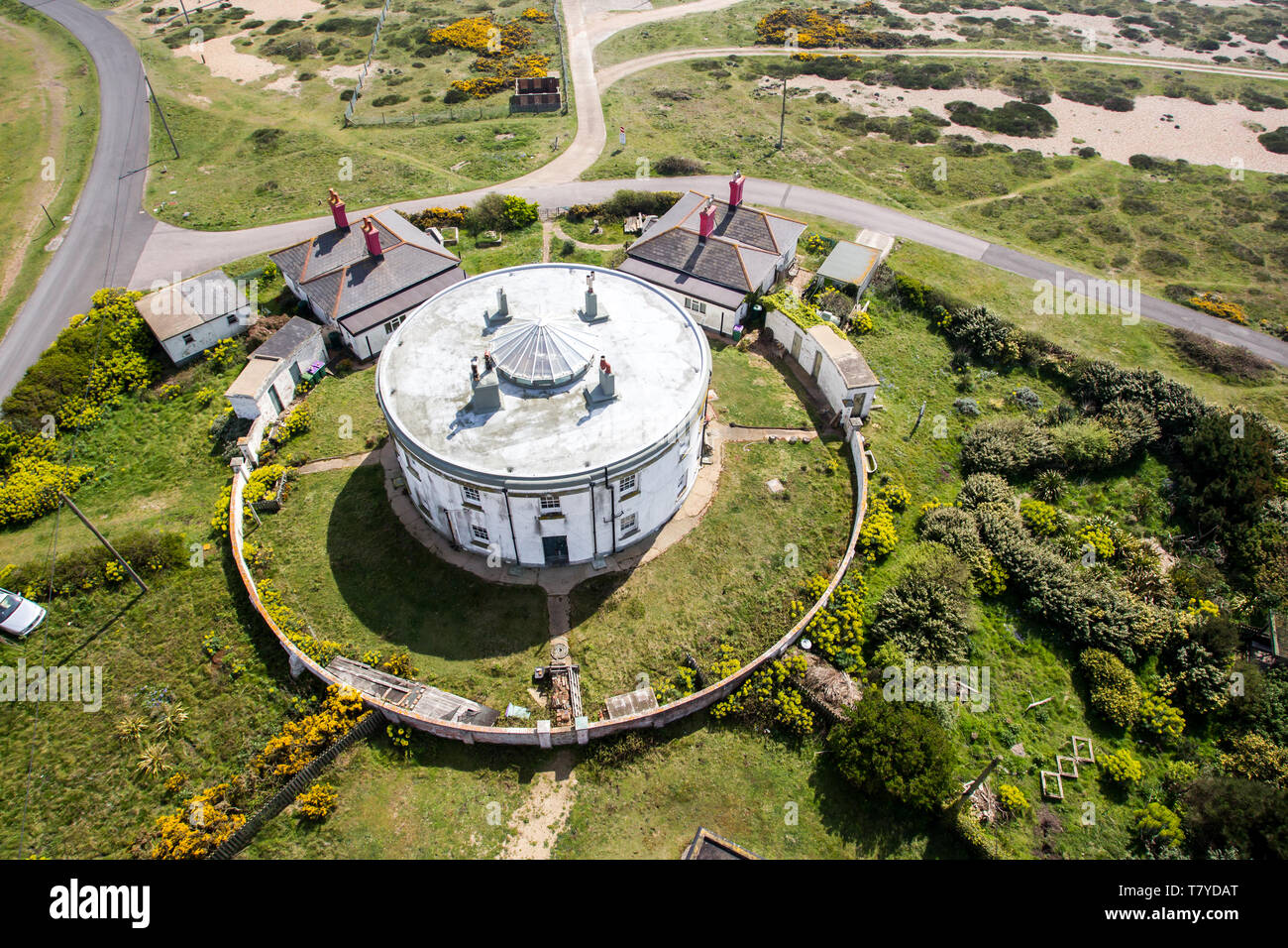View from the top of the Old Dungeness lighthouse looking in land Stock ...