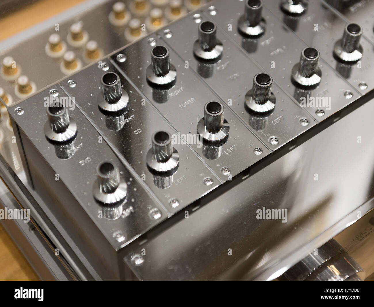 Close-Up of Metallic Sound Mixing with Dials and Switches Stock Photo ...