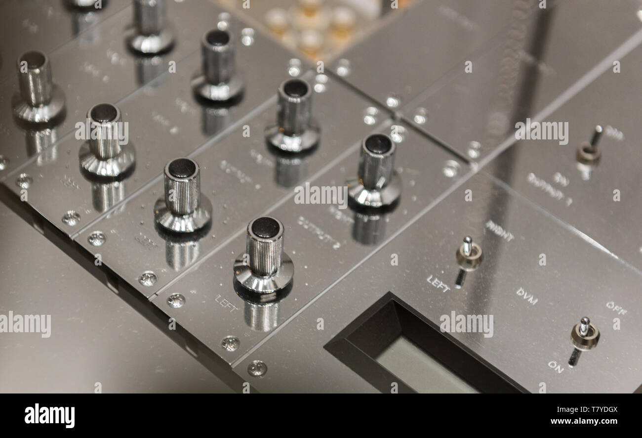 Close-Up of Metallic Sound Mixing with Dials and Switches Stock Photo ...