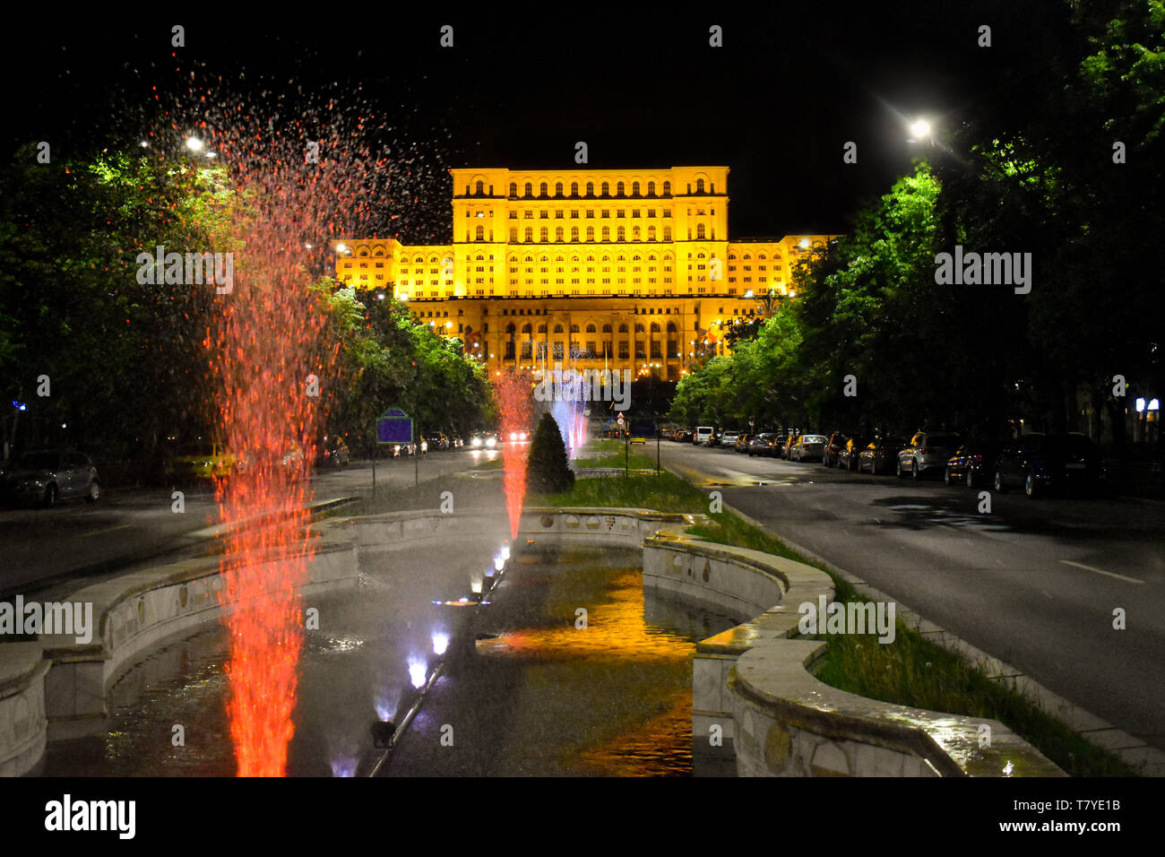 The Palace of the Parliament, Bucharest, Romania.Night view from the ...