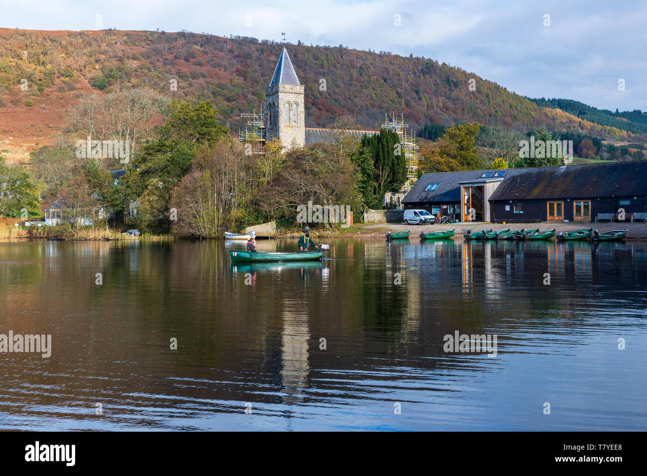 Fishermen setting off from Port of Menteith Fisheries on Lake of ...