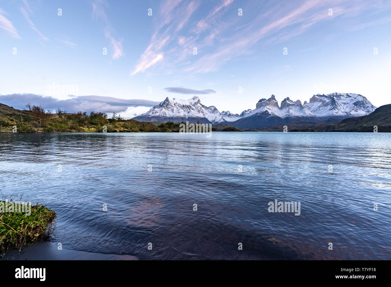 Landscape with Lago del Pehoe in the Torres del Paine national park ...