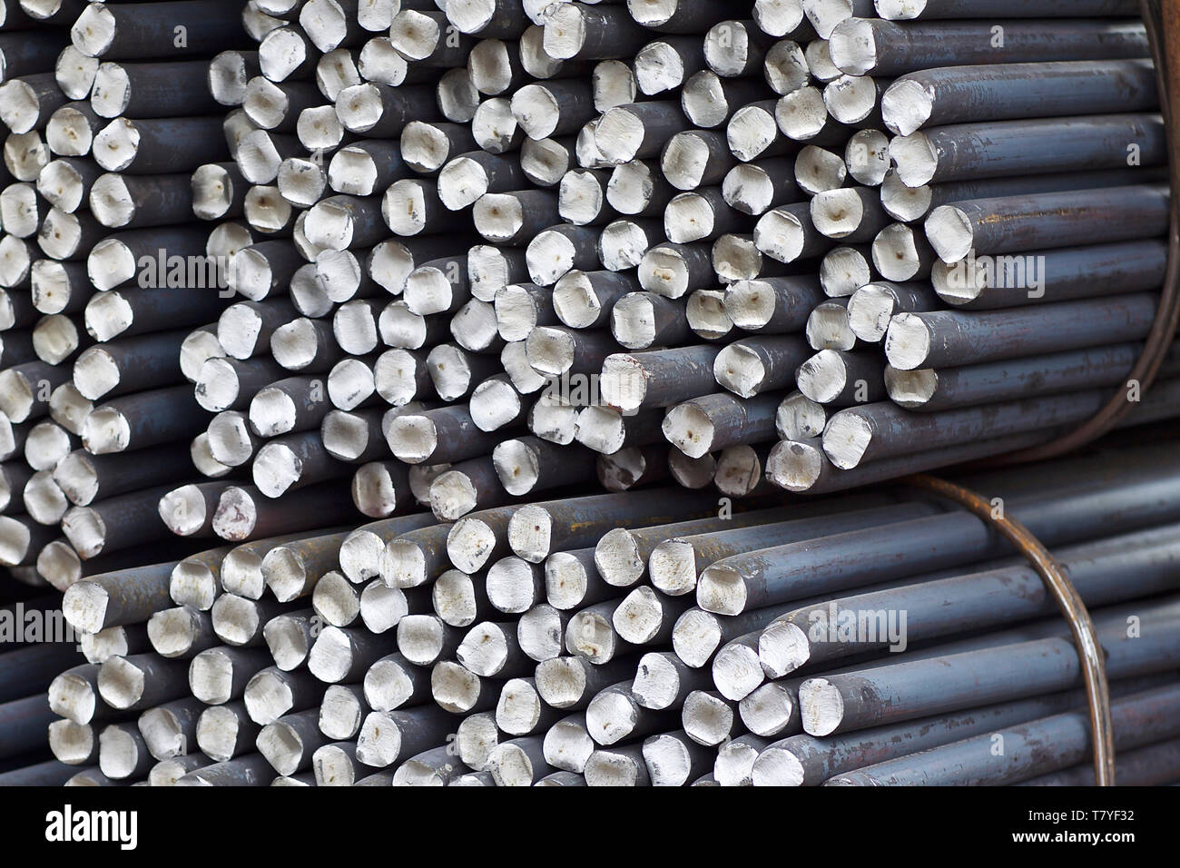 Metal profile of round section in packs at the warehouse of metal ...