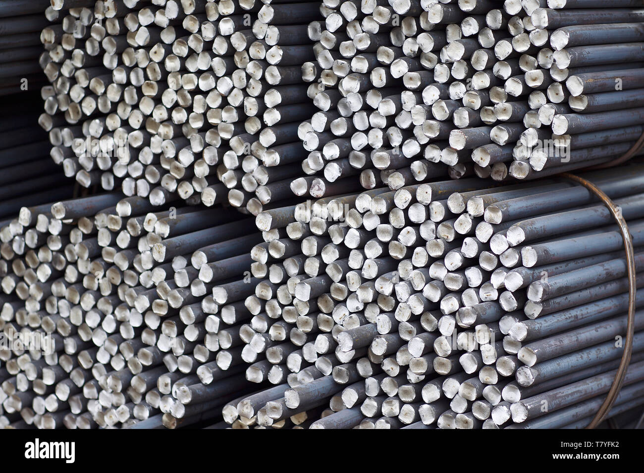 Metal profile of round section in packs at the warehouse of metal ...
