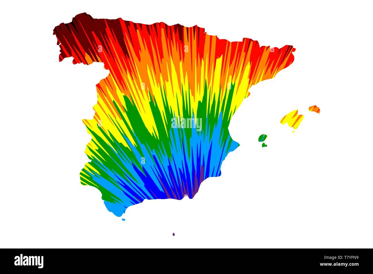Spain - map is designed rainbow abstract colorful pattern, Kingdom of ...
