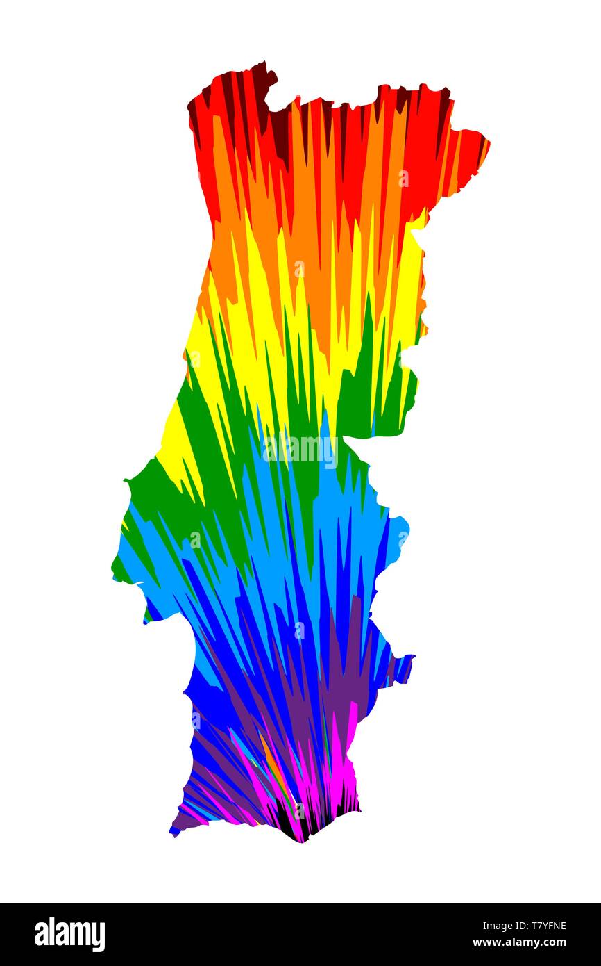 Portugal Map Is Designed Rainbow Abstract Colorful Pattern
