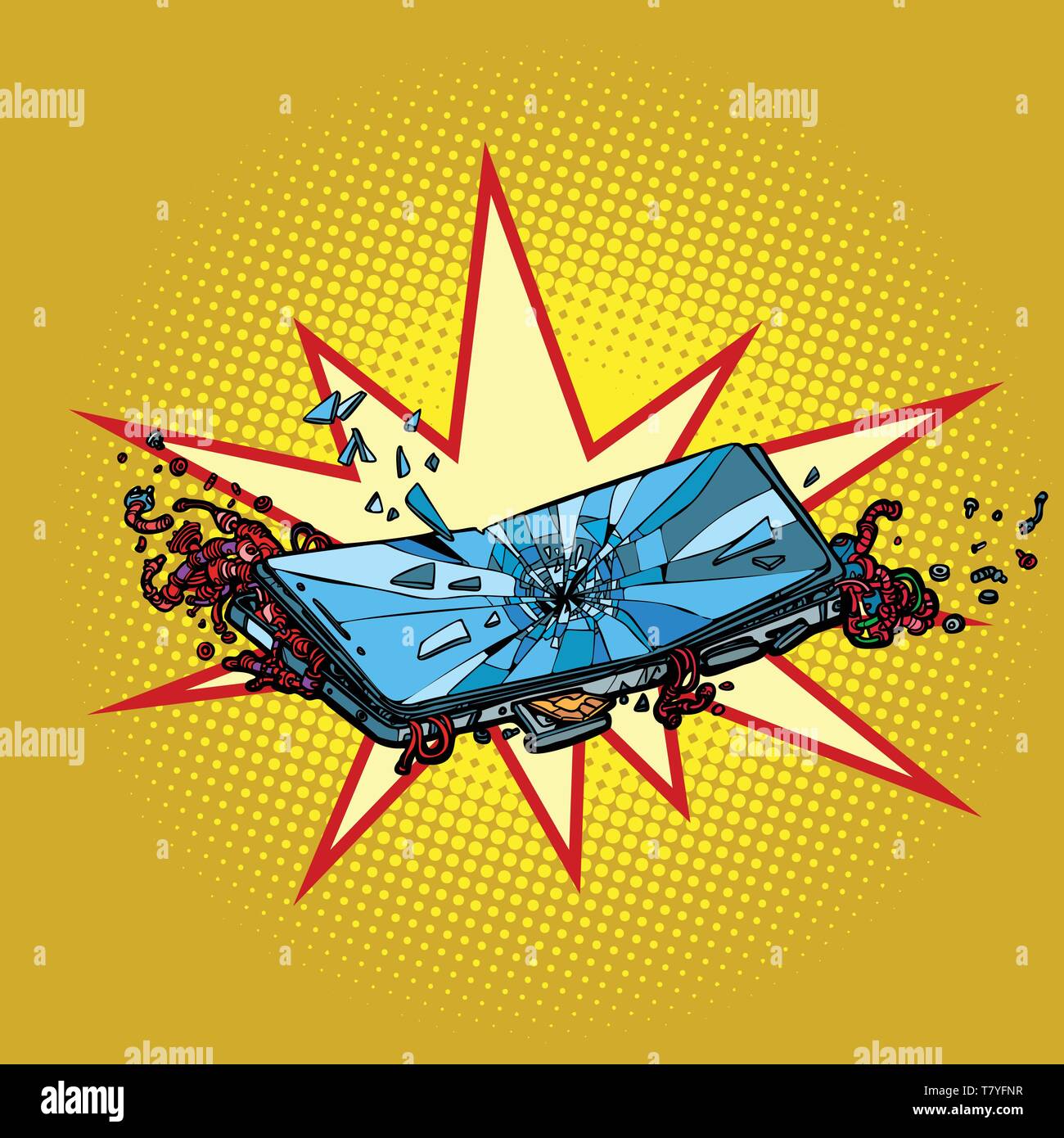 phone smartphone broken screen. Comic cartoon pop art retro vector ...