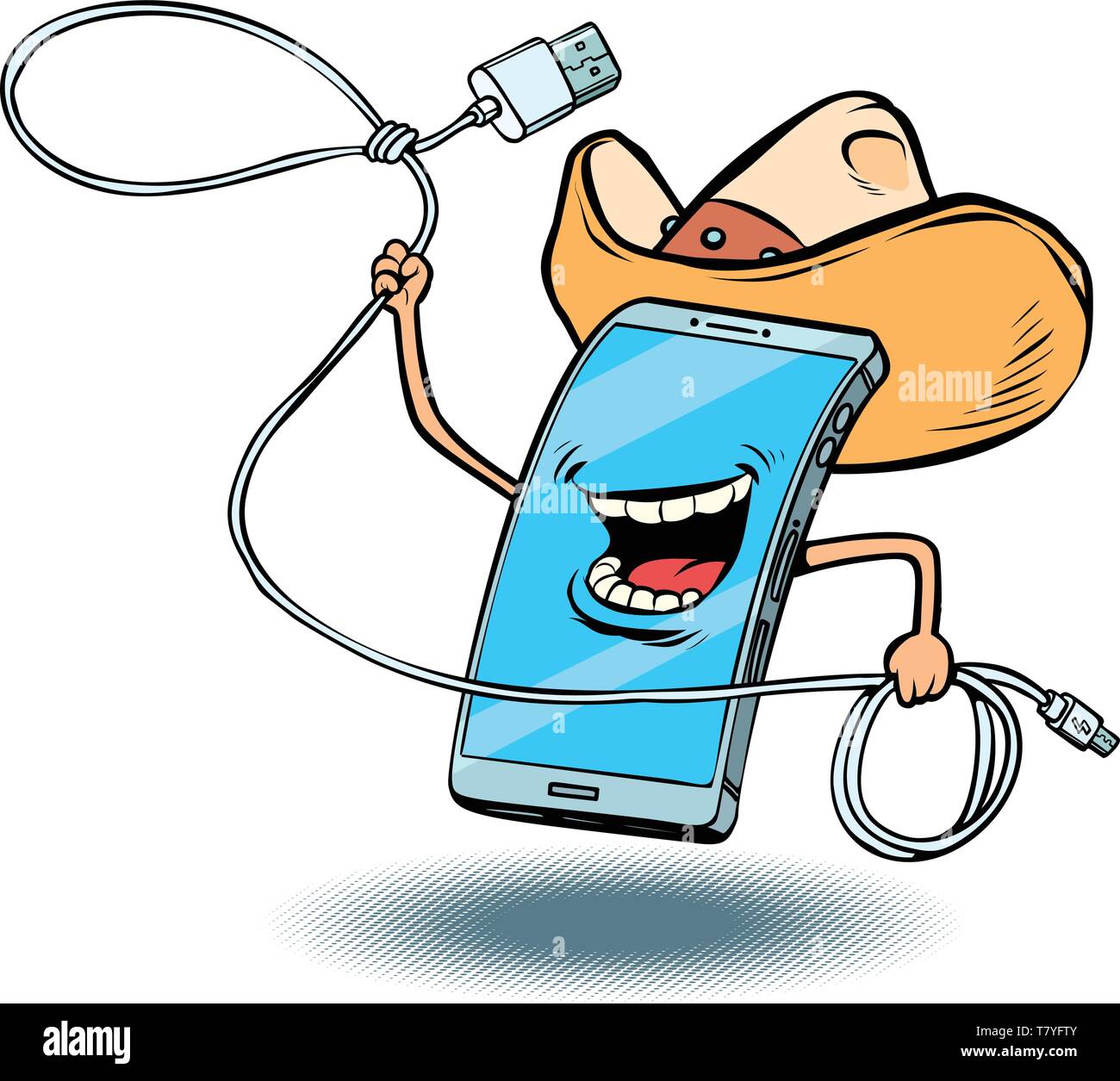 smartphone cowboy character. Comic cartoon pop art vector retro vintage ...