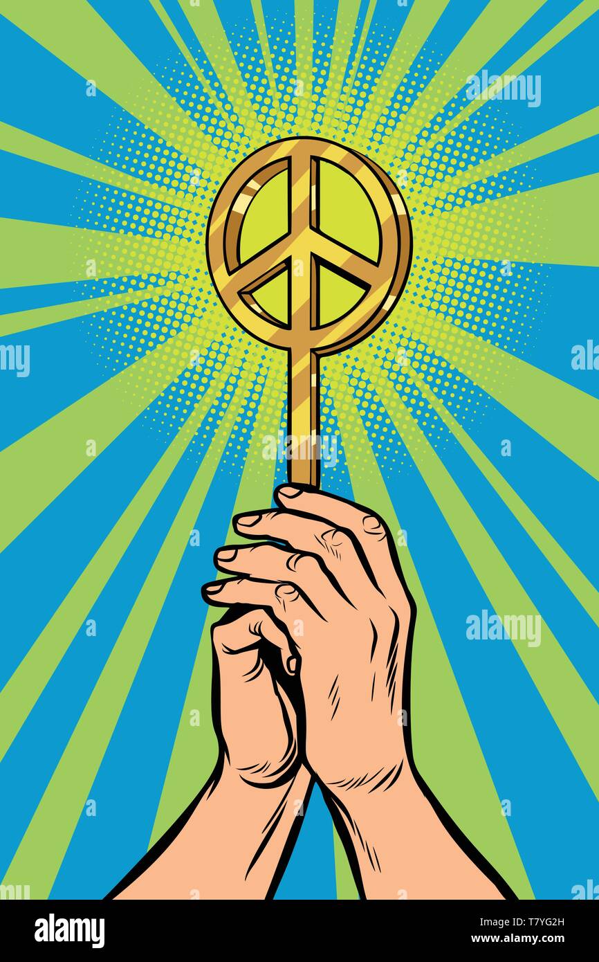 Pacific sign in the hands of man. Comic cartoon pop art retro vector ...