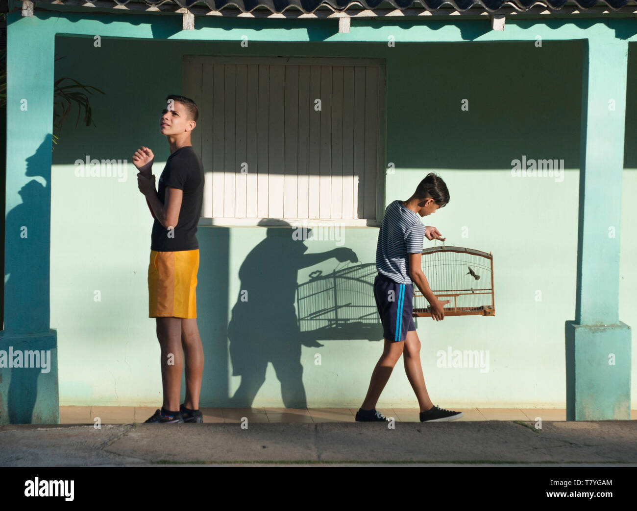 dawn shadows on a local house in Vinales Cuba, where people go to ...