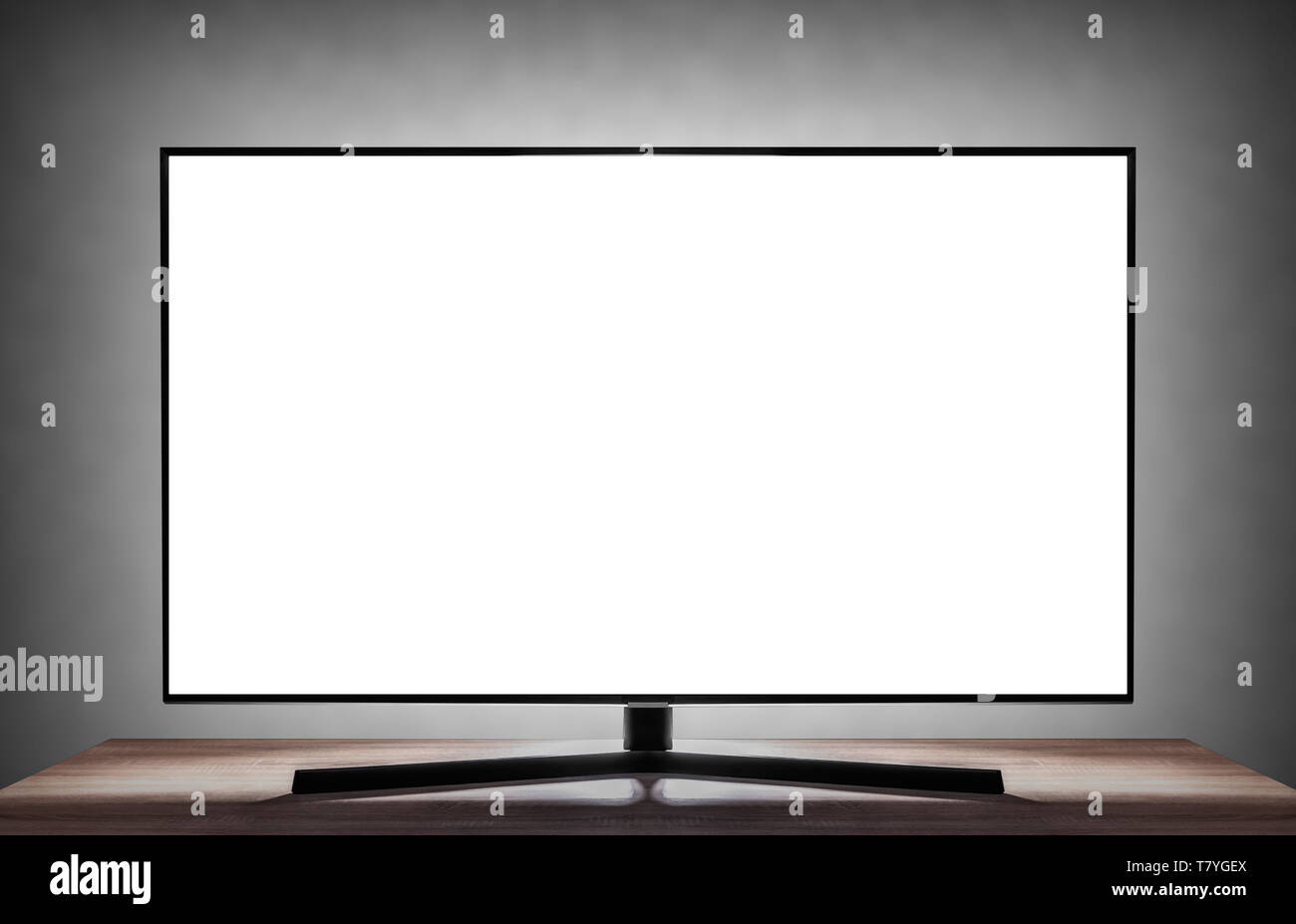 Smart TV in the room with a blank white screen Stock Photo - Alamy