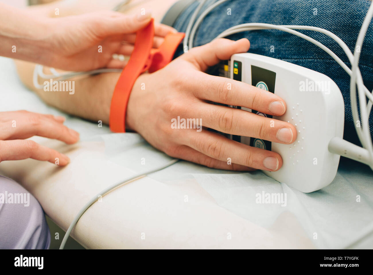 patient getting heart rate monitored at hospital. Close-up Of Medical ...