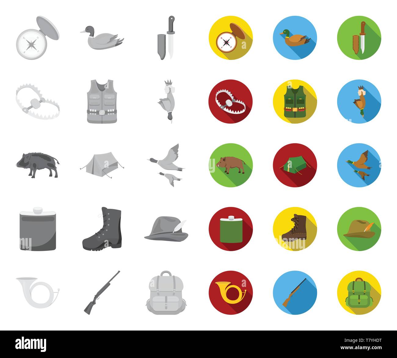 Hunting and trophy mono,flat icons in set collection for design ...
