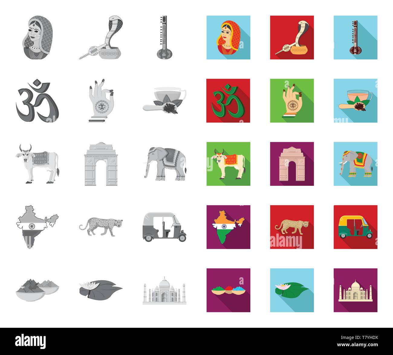 Country India mono,flat icons in set collection for design.India and ...