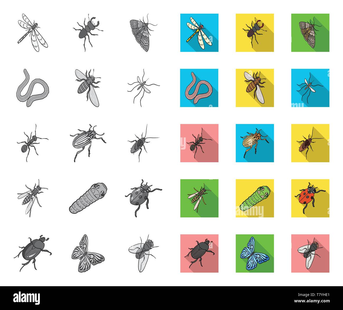 Different kinds of insects mono,flat icons in set collection for design ...