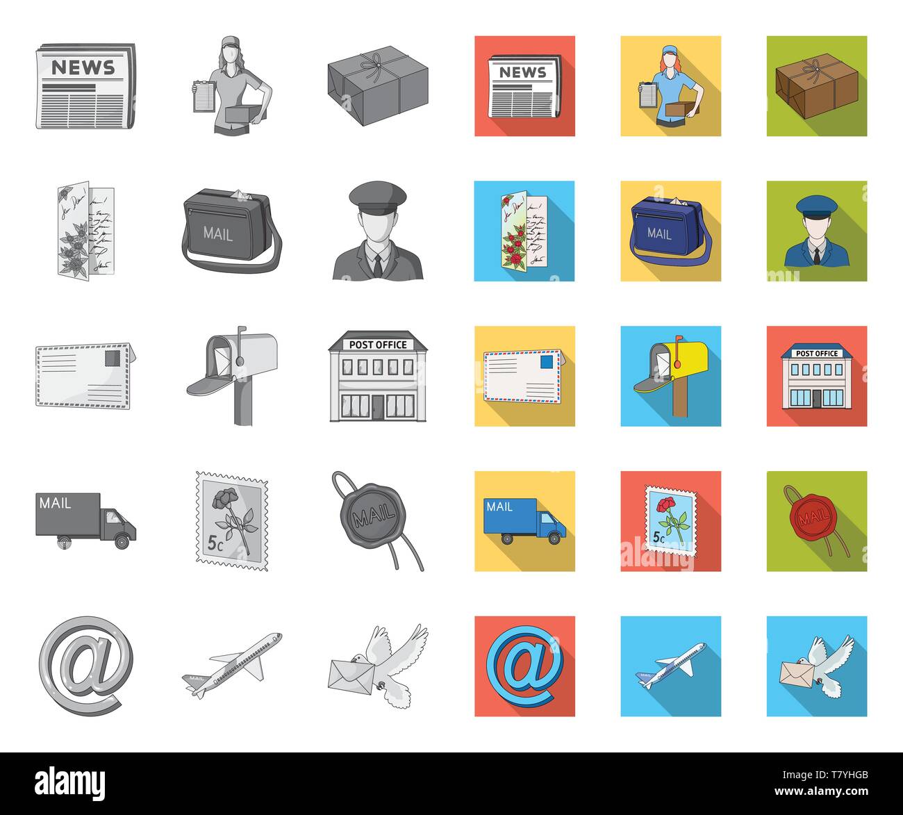 Mail and postman mono,flat icons in set collection for design. Mail and ...