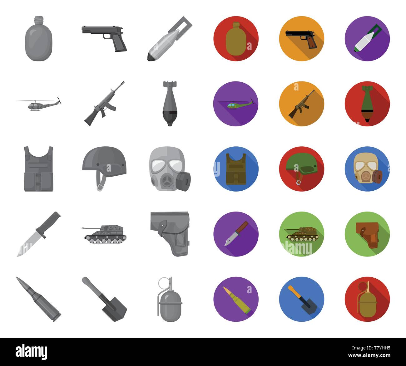 Army and armament mono,flat icons in set collection for design. Weapons ...
