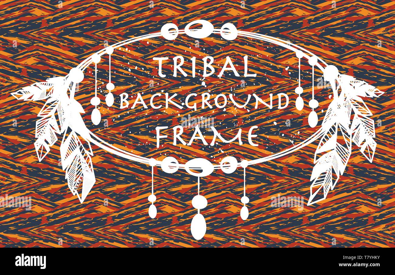 African color grunge background with white boho frame Stock Vector ...