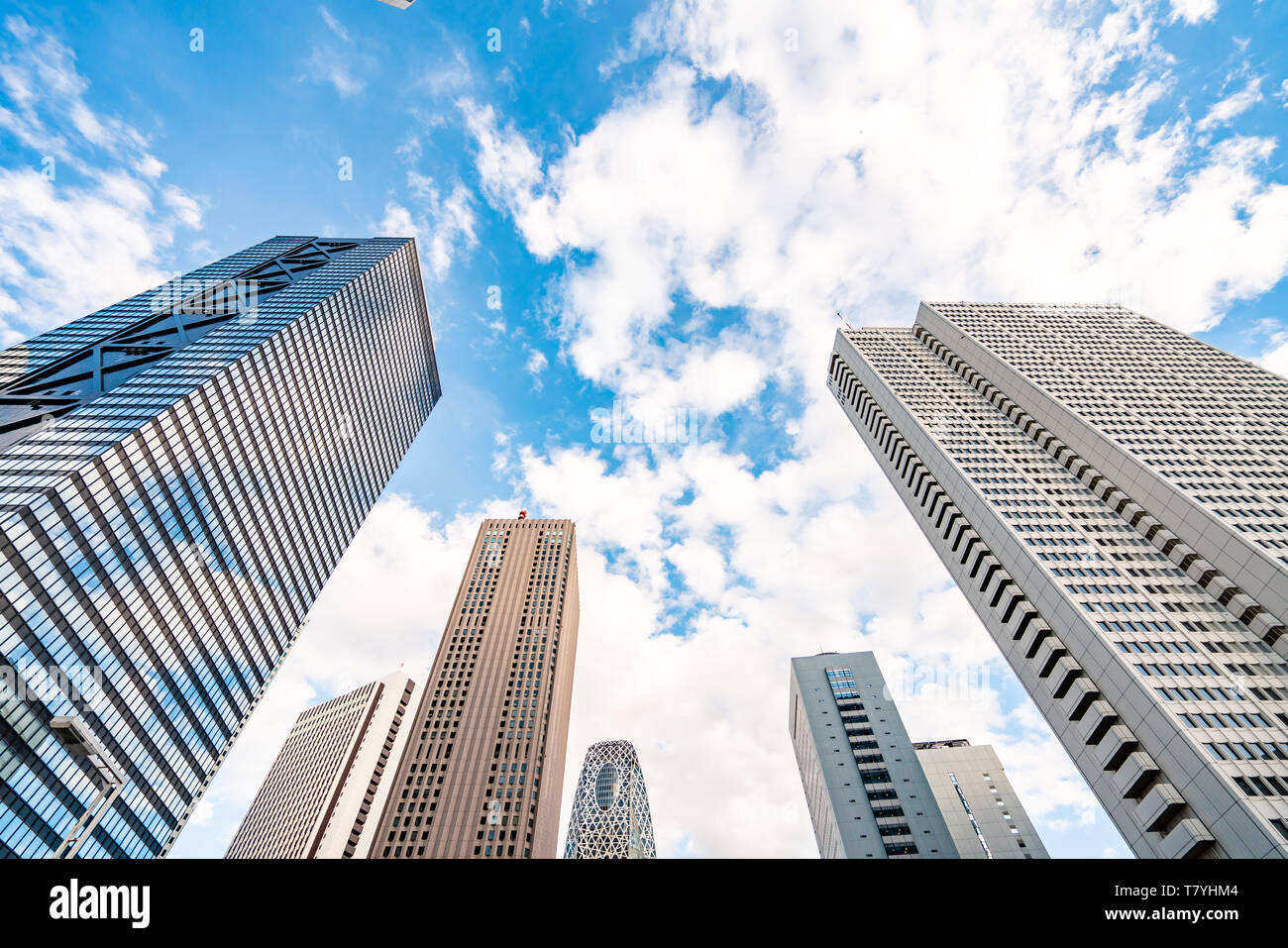 High-rise buildings and blue sky - Shinjuku, Tokyo, Japan Stock Photo ...