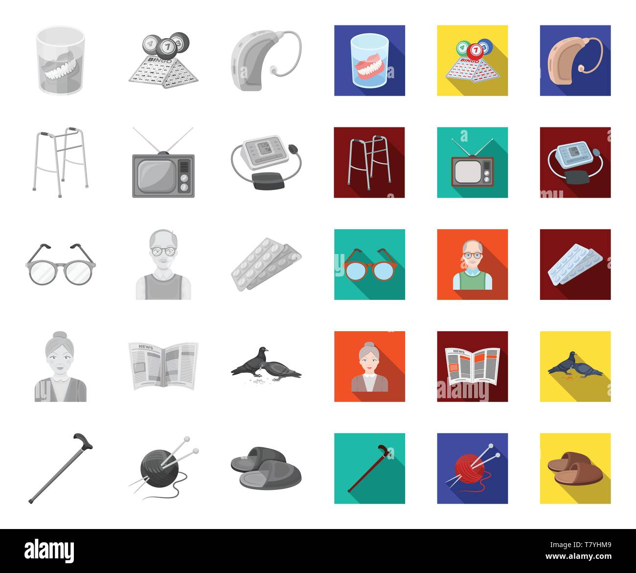 Human old age mono,flat icons in set collection for design. Pensioner ...