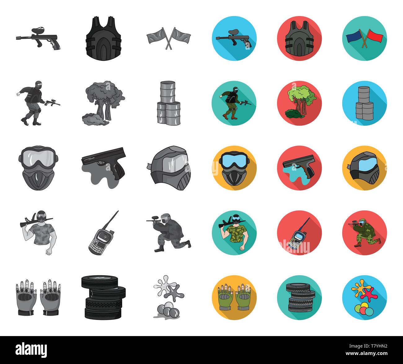 Paintball, team game mono,flat icons in set collection for design ...