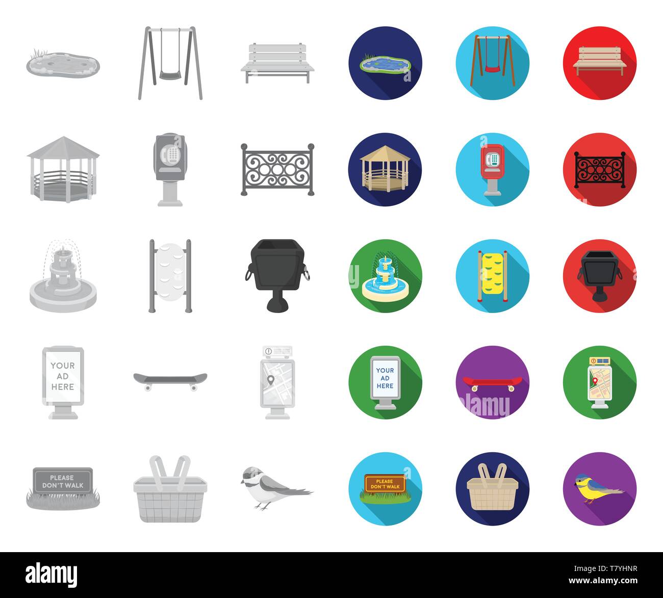 Park, equipment mono,flat icons in set collection for design. Walking and rest vector symbol ...