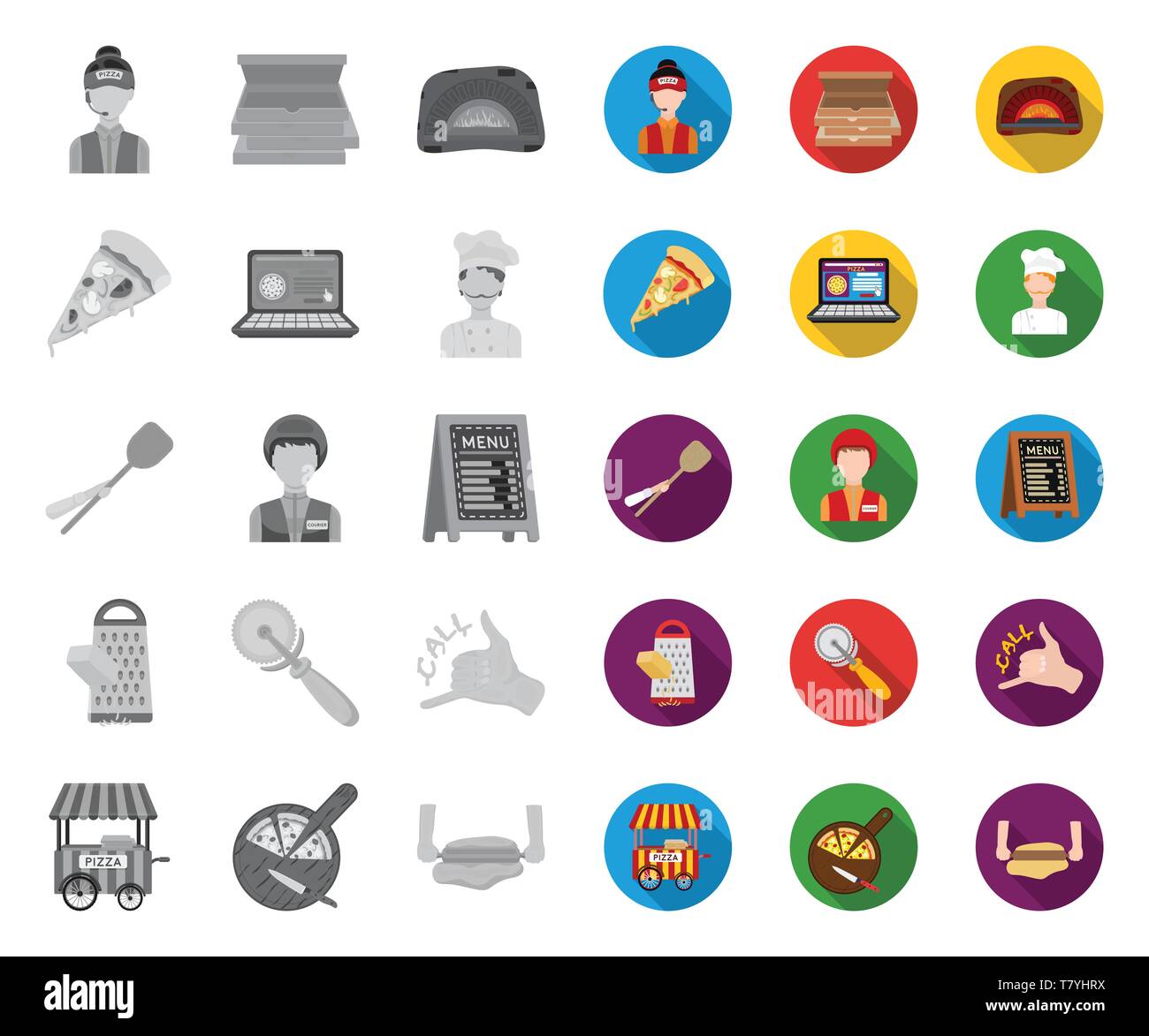 Pizza and pizzeria mono,flat icons in set collection for design. Staff ...
