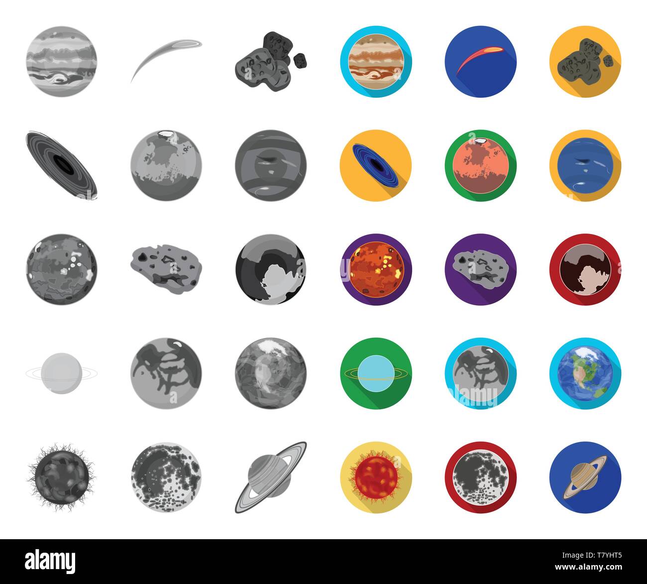 Planets of the solar system mono,flat icons in set collection for ...