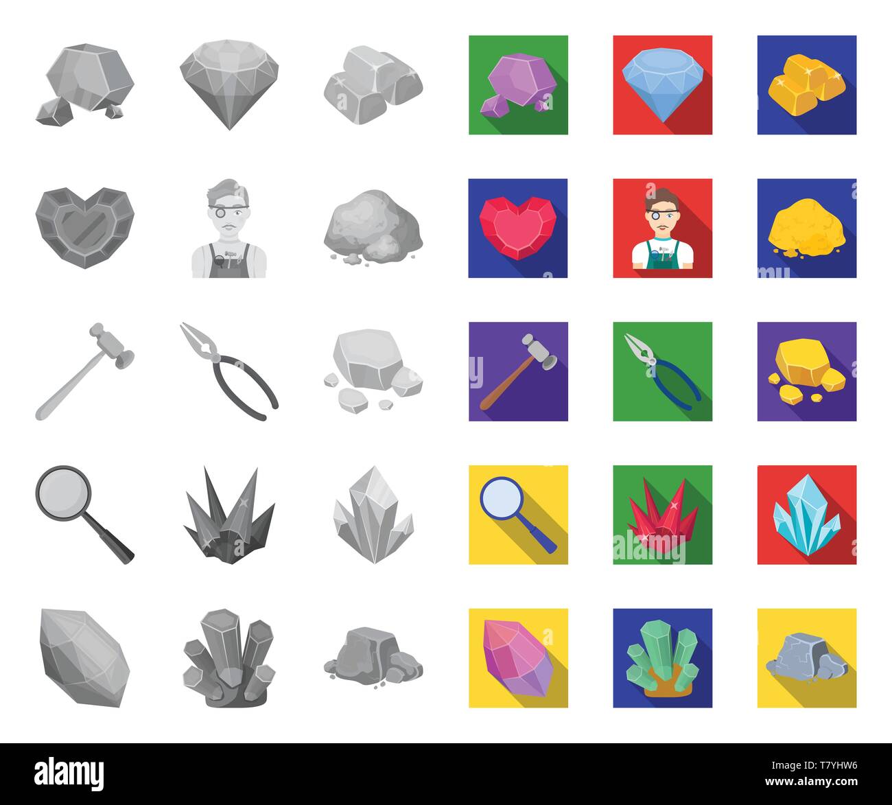 Precious Minerals mono,flat icons in set collection for design. Jeweler ...
