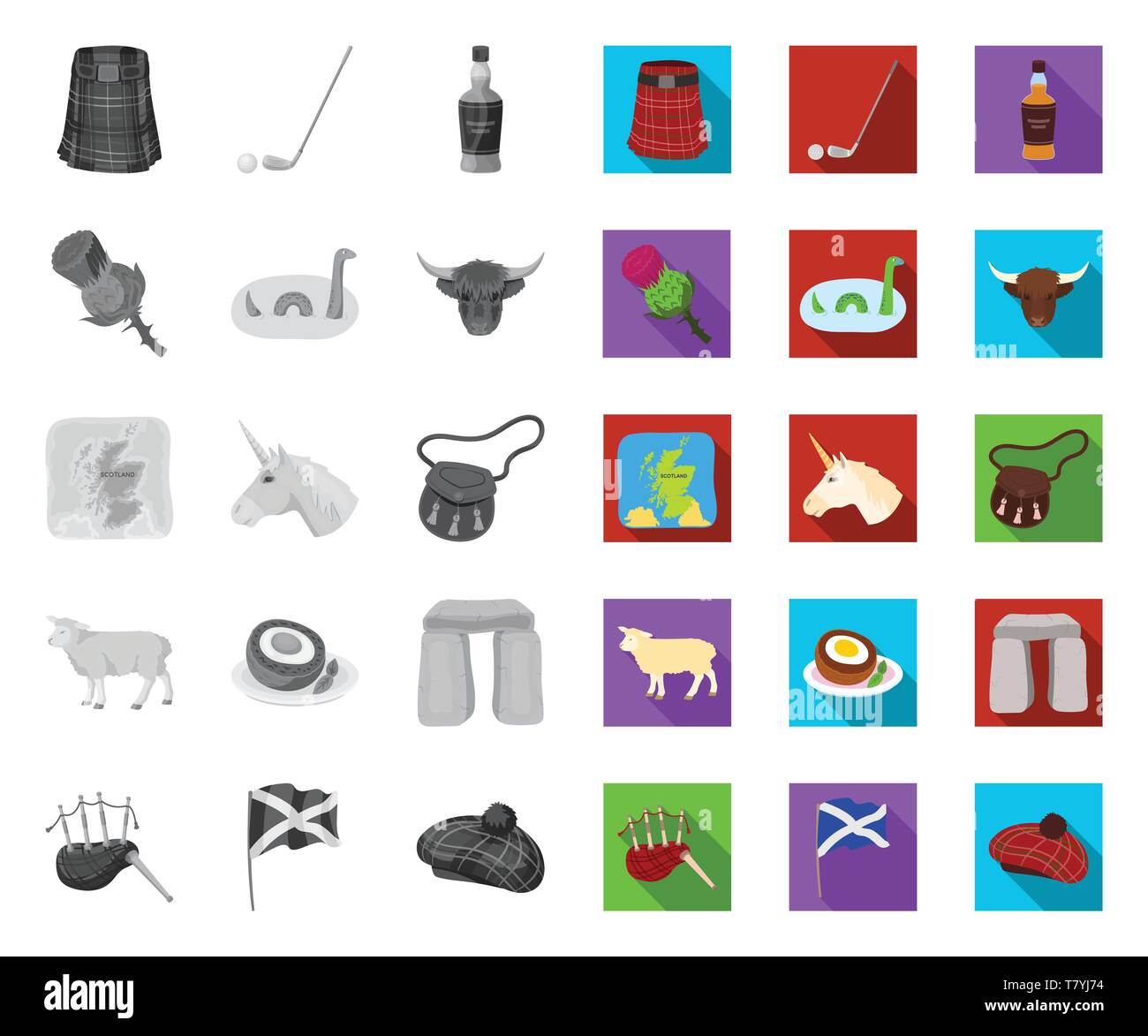 Country Scotland mono,flat icons in set collection for design ...