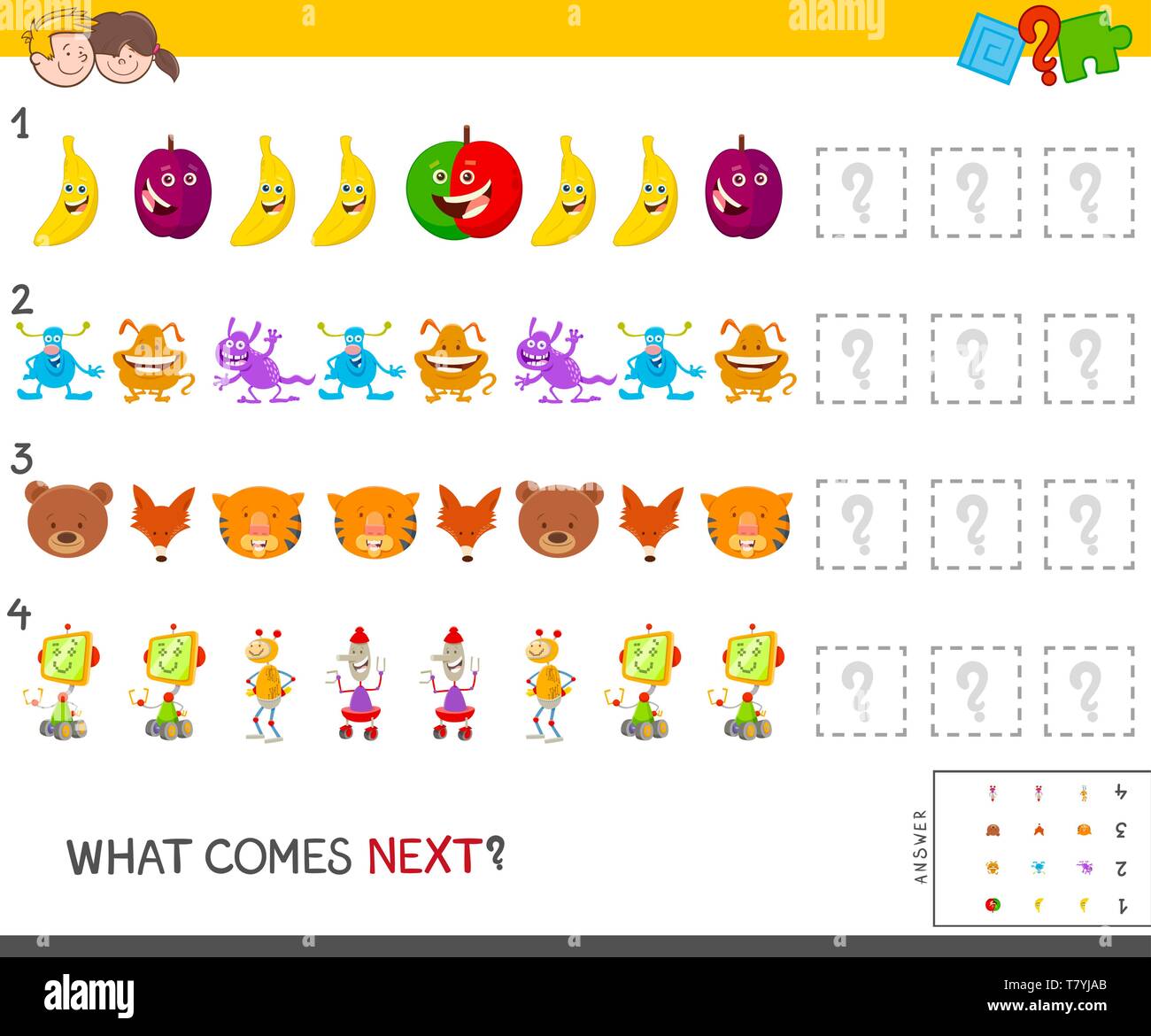 Cartoon Illustration of Completing the Pattern Educational Game for ...