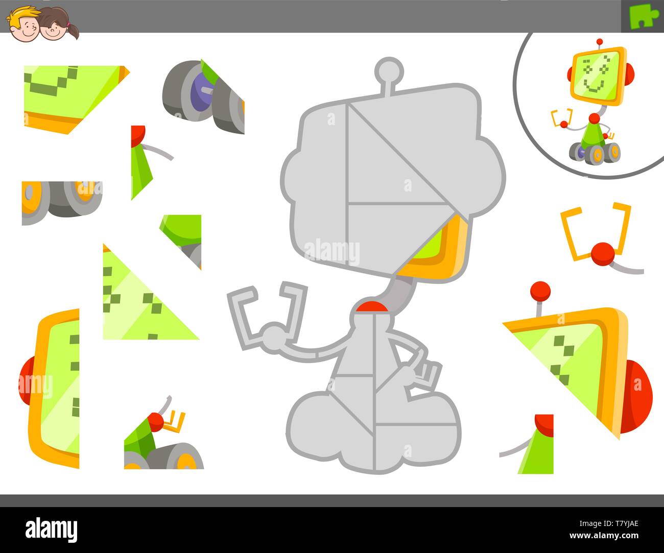 Cartoon Illustration of Educational Jigsaw Puzzle Game for Children ...