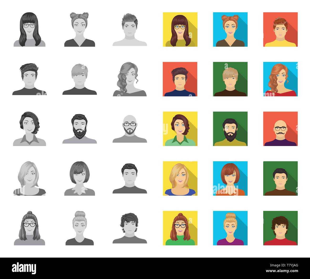 Avatar and face mono,flat icons in set collection for design. A person ...