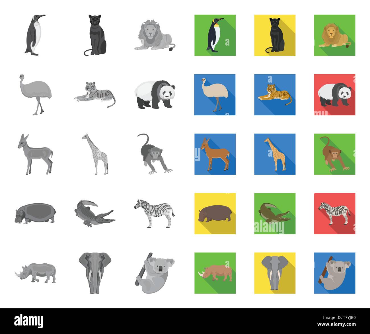 Different animals mono,flat icons in set collection for design. Bird ...