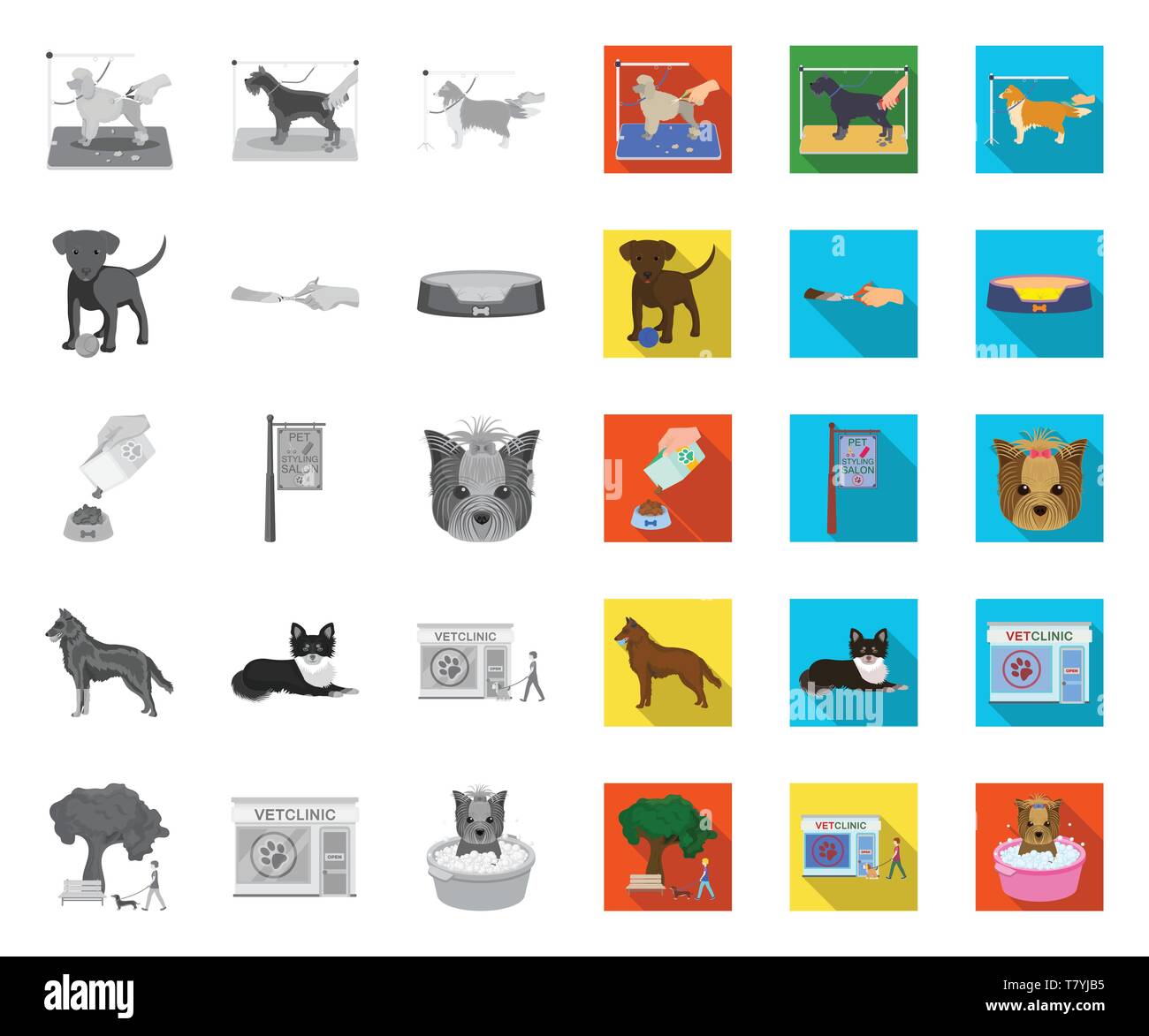 Pet mono,flat icons in set collection for design. Care and education ...