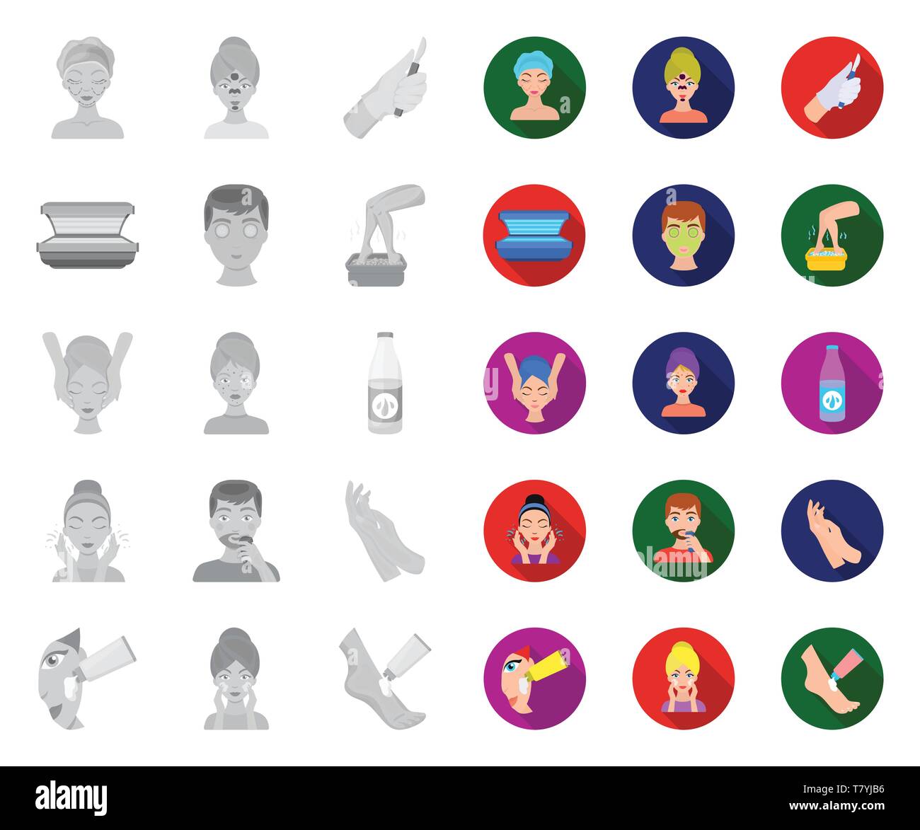 Skin care mono,flat icons in set collection for design. Face and body ...