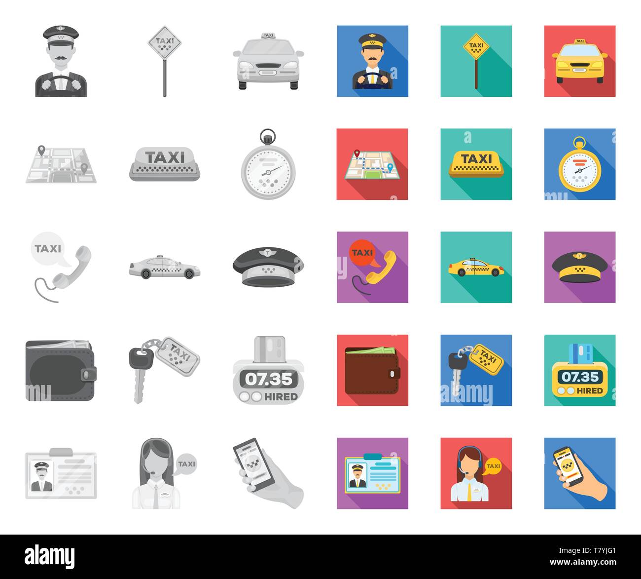 Taxi service mono,flat icons in set collection for design. Taxi driver ...