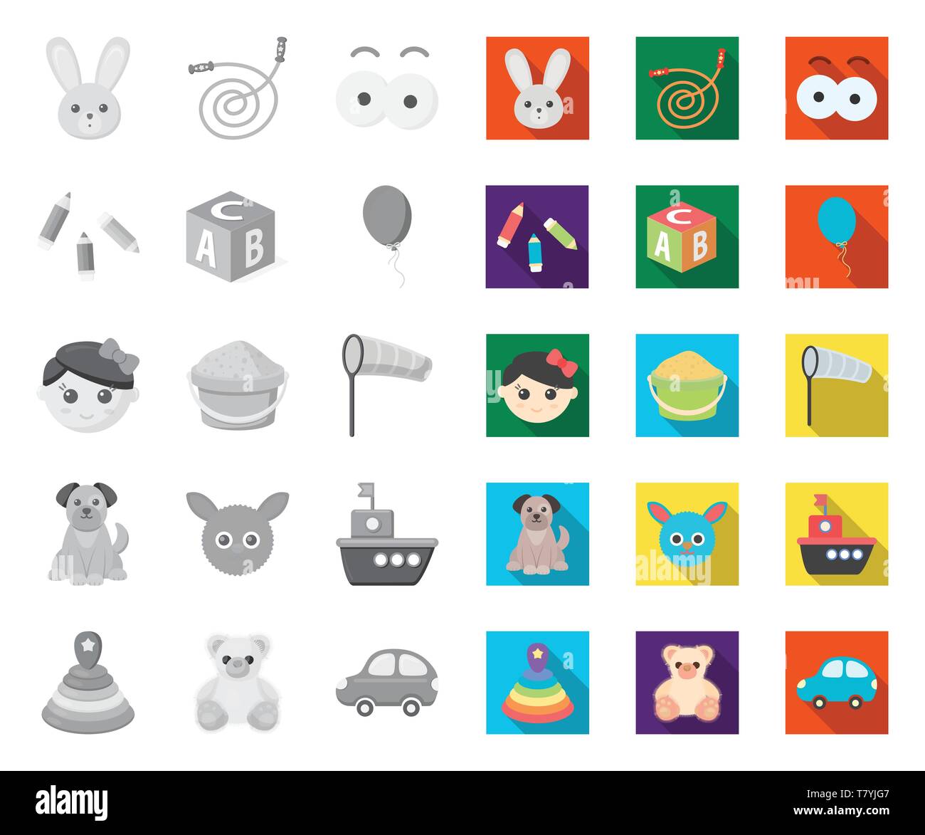 Children's toy mono,flat icons in set collection for design. Game and ...