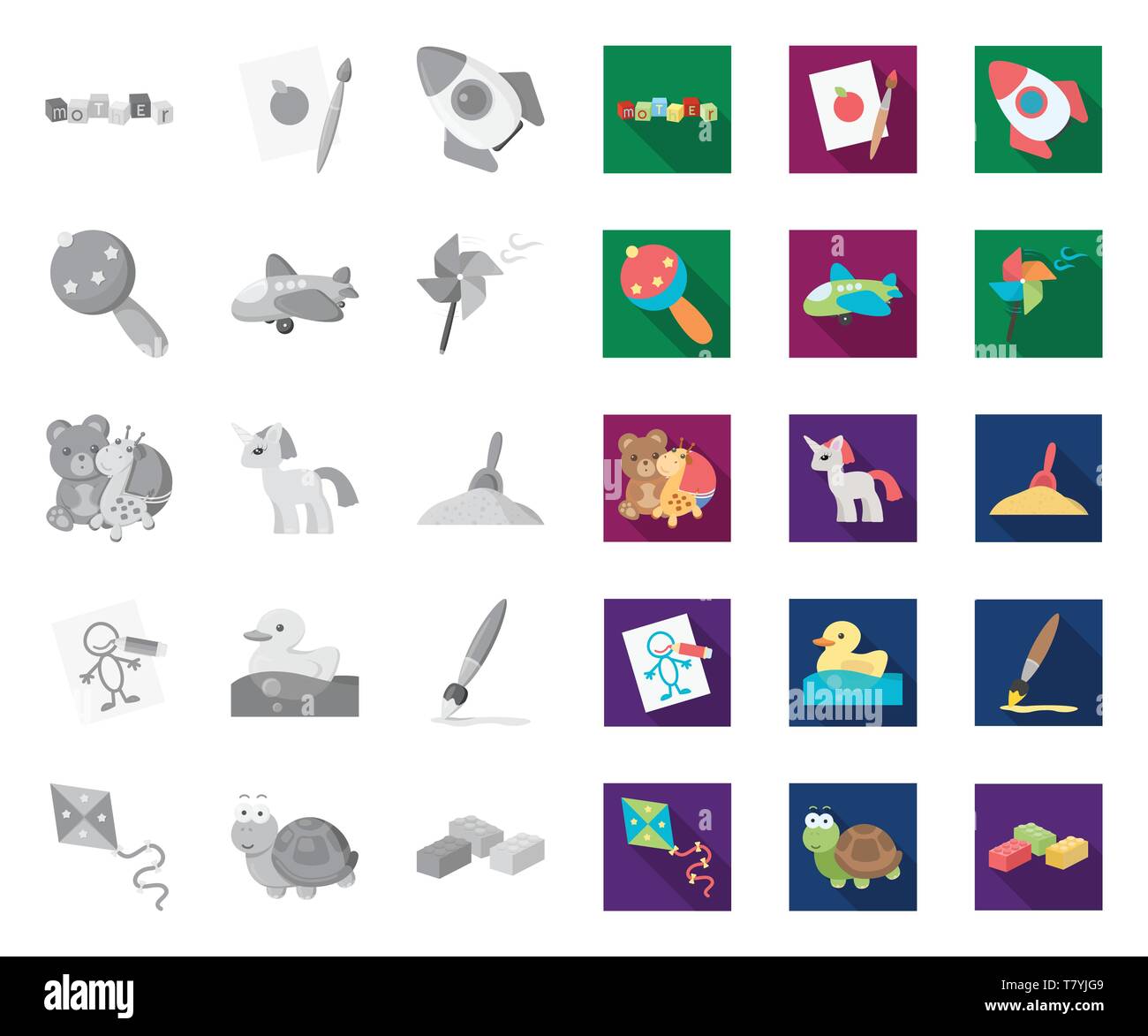 Children's toy mono,flat icons in set collection for design. Game and ...