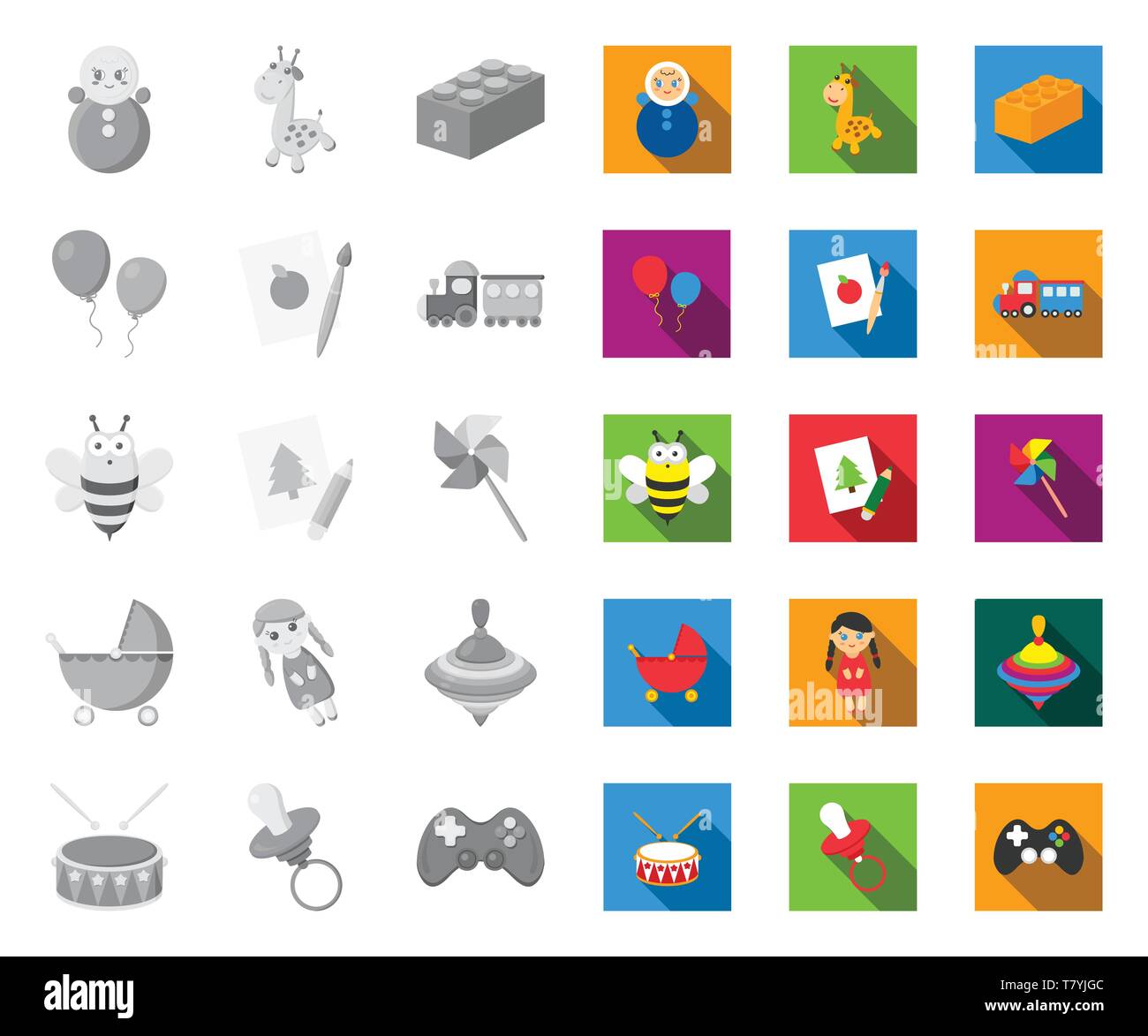 Children's toy mono,flat icons in set collection for design. Game and ...