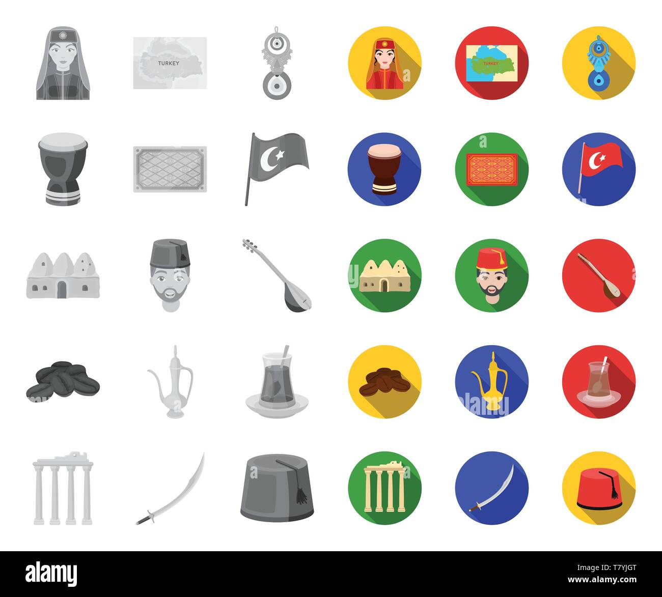 Turkey country mono,flat icons in set collection for design.Travel and ...