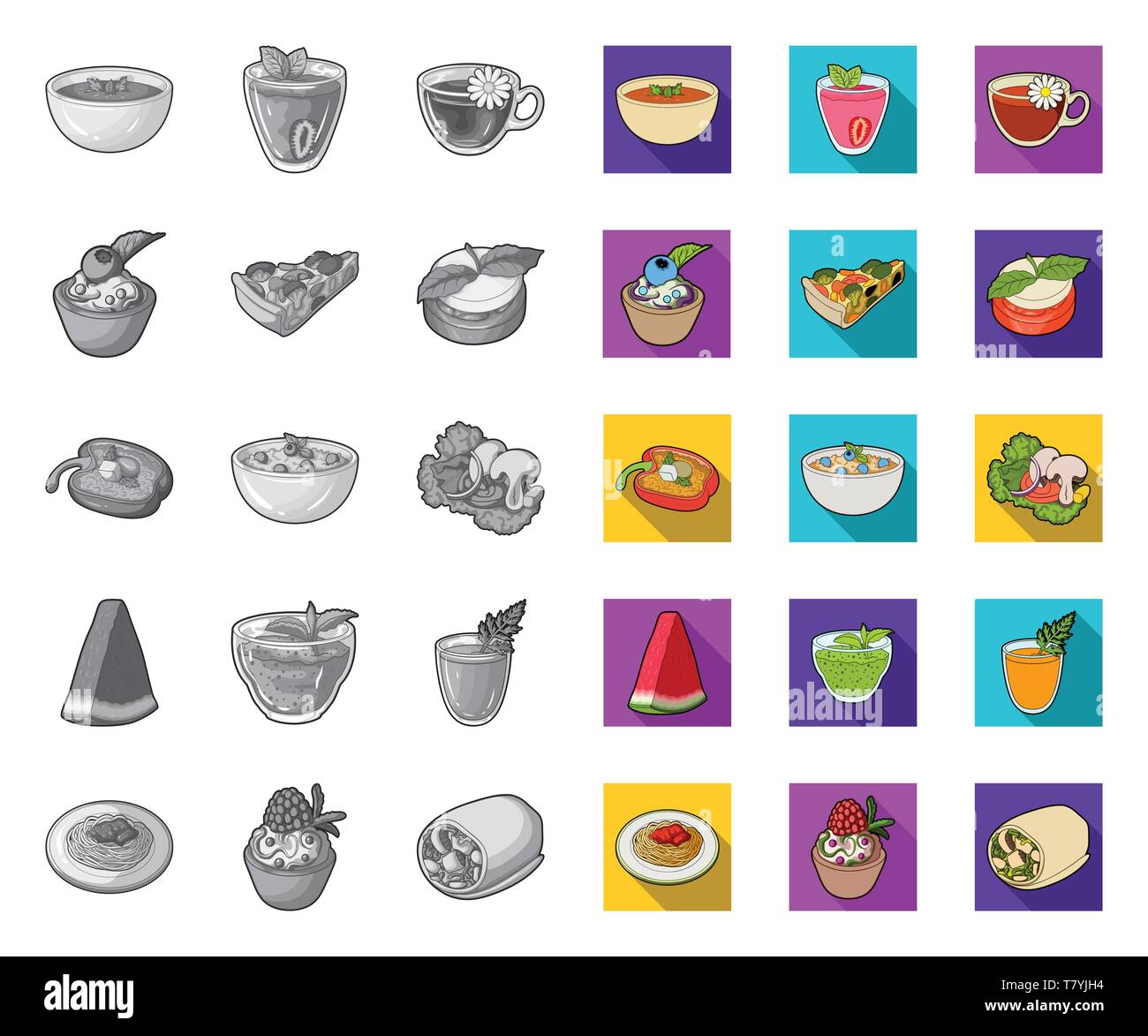 Vegetarian dish mono,flat icons in set collection for design.Vegetable ...